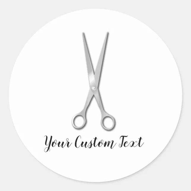 Silver Metallic Salon Hair Stylist Scissors Classic Round Sticker | Zazzle