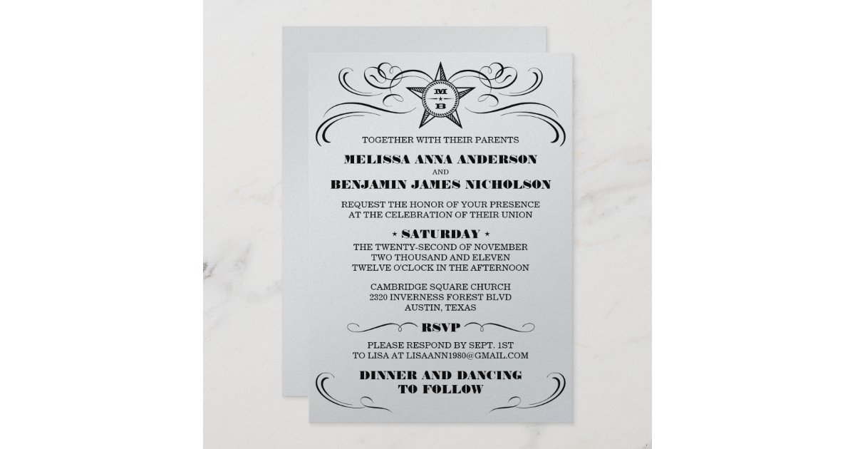 Silver Metallic Southern Style Wedding Invitation | Zazzle