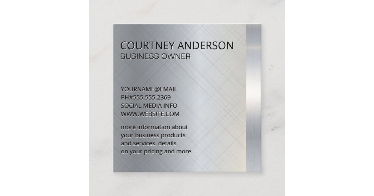 Silver Metallic Trim Square Business Card | Zazzle