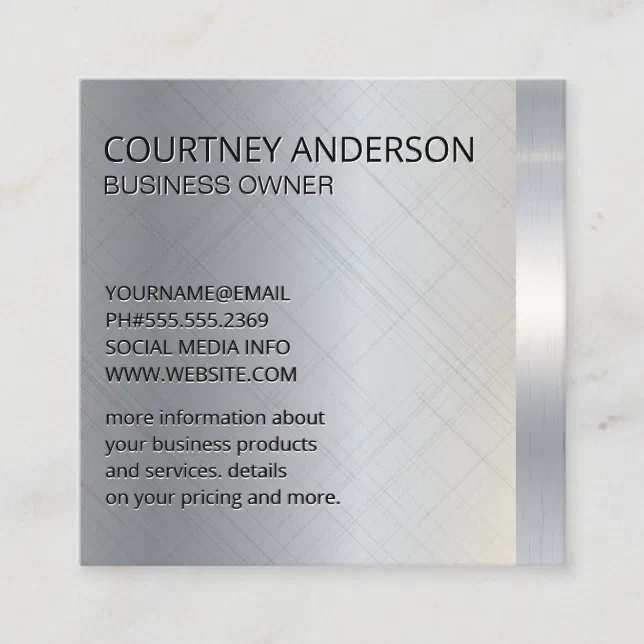 Silver Metallic Trim Square Business Card | Zazzle