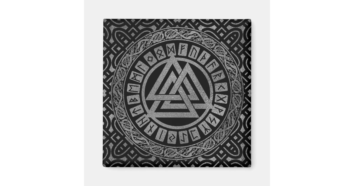 Silver Metallic Valknut Symbol on Celtic Pattern Magnet | Zazzle