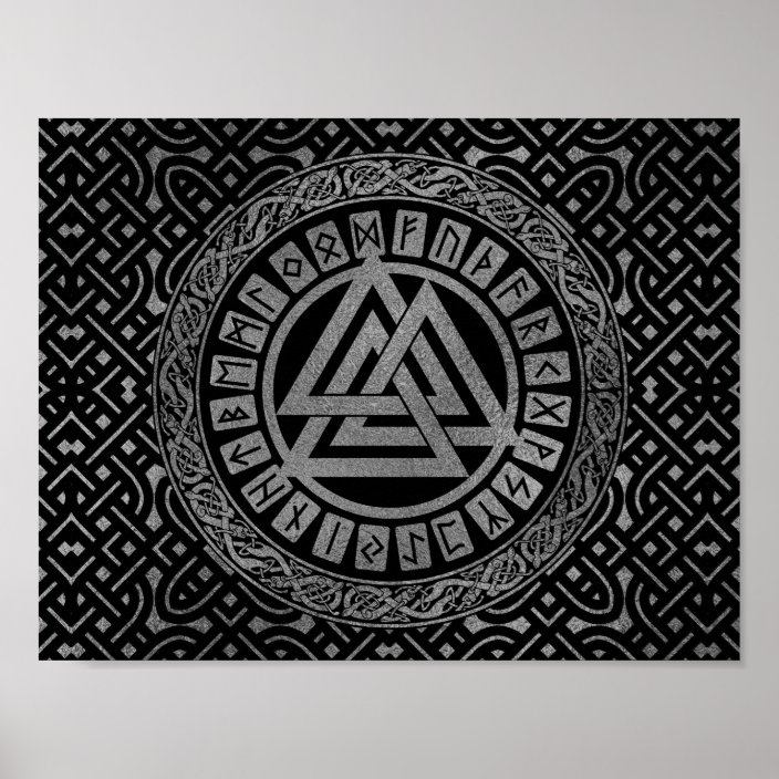 Silver Metallic Valknut Symbol on Celtic Pattern Poster | Zazzle.com