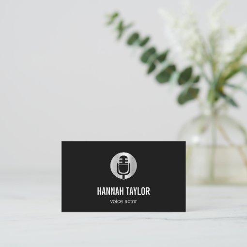 Silver Microphone Voice Actor Business Card | Zazzle