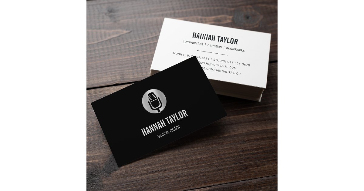 Silver Microphone Voice Actor Business Card | Zazzle