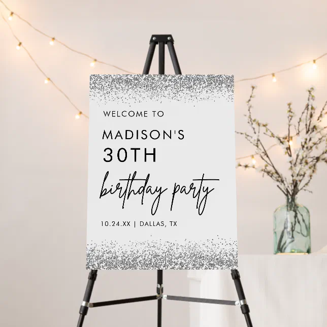 Silver Modern 30th Birthday Party Welcome Sign | Zazzle