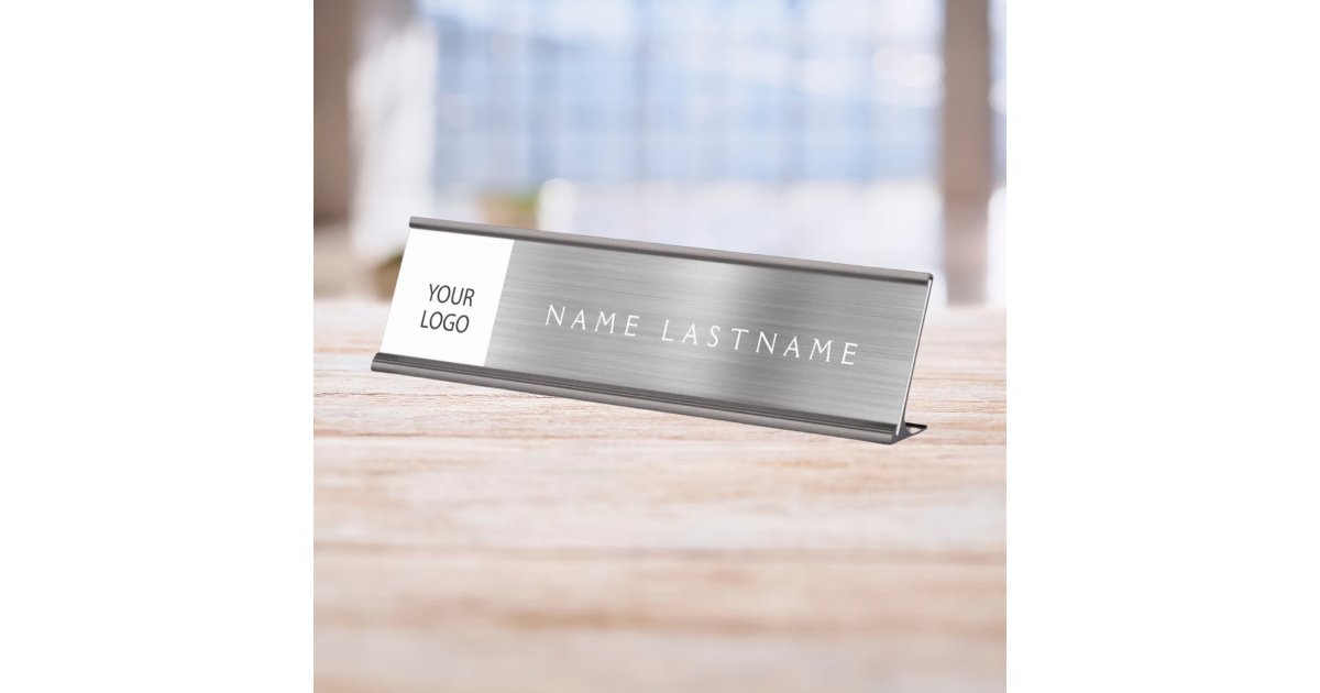 Silver Modern Custom Logo Executive Professional Desk Name Plate | Zazzle