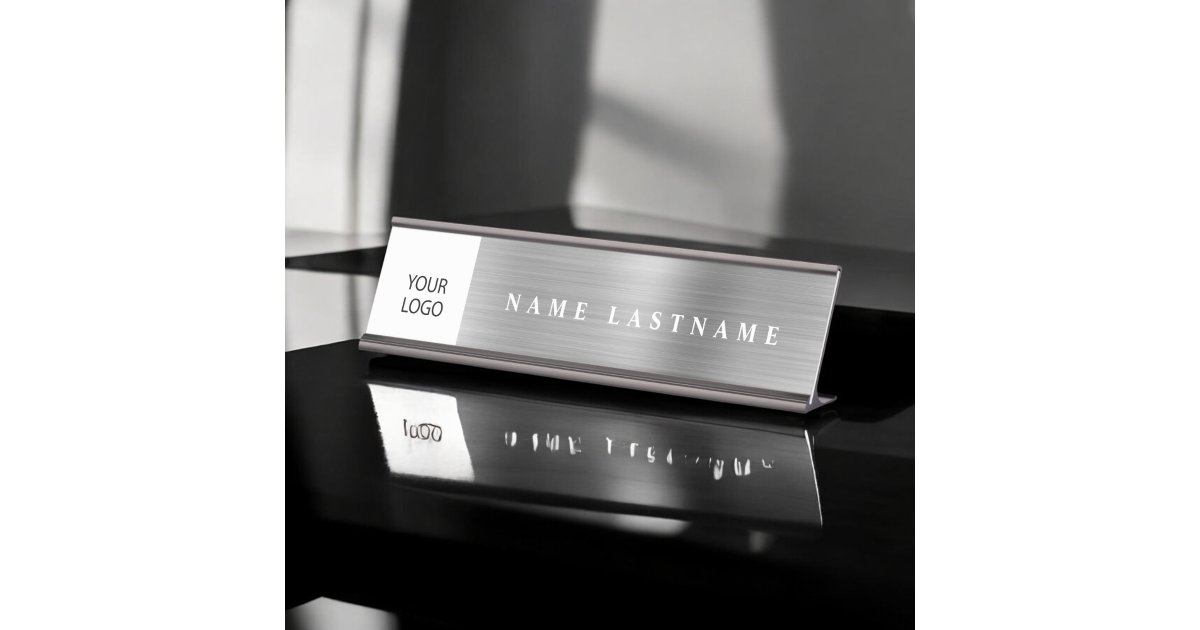 Silver Modern Custom Logo Executive Professional Desk Name Plate | Zazzle