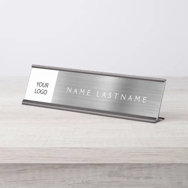 Silver Modern Custom Logo Executive Professional Desk Name Plate | Zazzle
