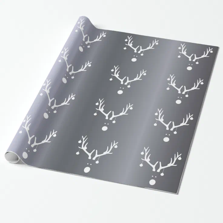Silver modern funny abstract Christmas reindeer Wrapping Paper | Zazzle