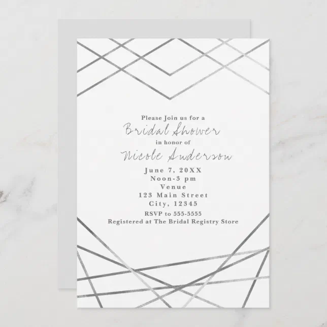 Silver Modern Geometric Lines Party Invitations | Zazzle