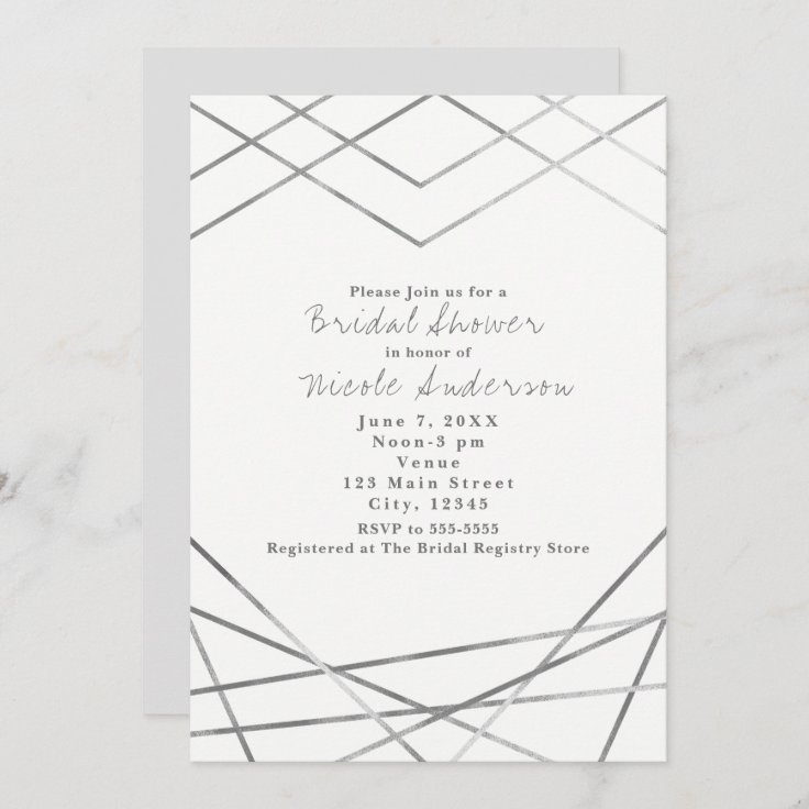 Silver Modern Geometric Lines Party Invitations | Zazzle