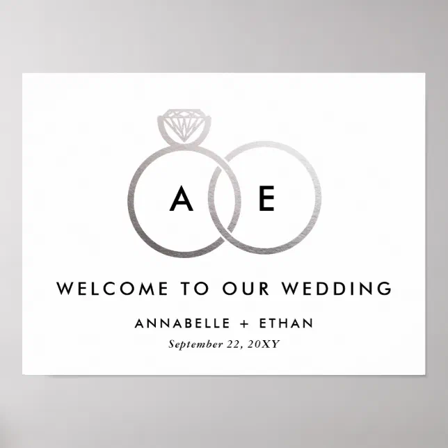 Silver Modern Rings Wedding Welcome Sign | Zazzle