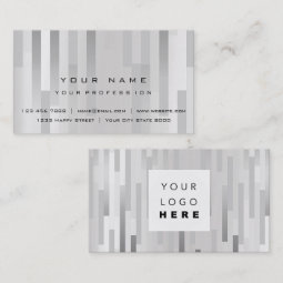 Silver Monochromatic Geometry QR Logo Business Card | Zazzle