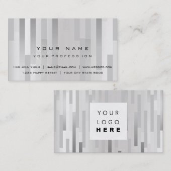 Silver Monochromatic Geometry QR Logo Business Card | Zazzle