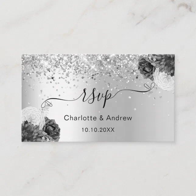 Silver monochrome wedding website RSVP QR code Enclosure Card | Zazzle
