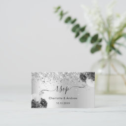 Silver monochrome wedding website RSVP QR code Enclosure Card | Zazzle