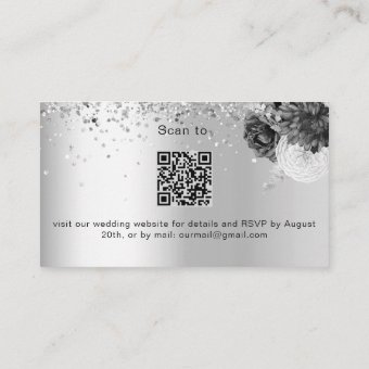 Silver monochrome wedding website RSVP QR code Enclosure Card | Zazzle