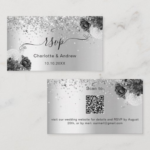Silver monochrome wedding website RSVP QR code Enclosure Card | Zazzle