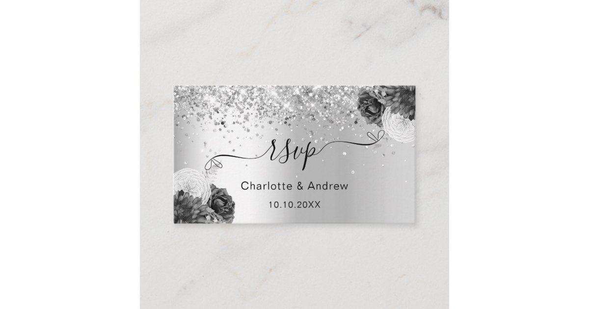 Silver monochrome wedding website RSVP QR code Enclosure Card | Zazzle