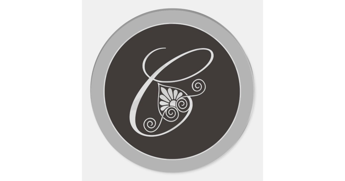 Silver Monogram Stickers:Initial C Classic Round Sticker | Zazzle