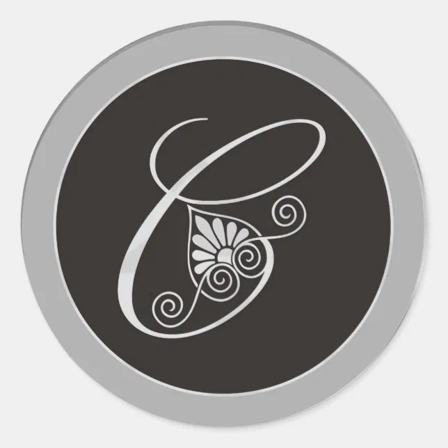 Silver Monogram Stickers:Initial C Classic Round Sticker | Zazzle