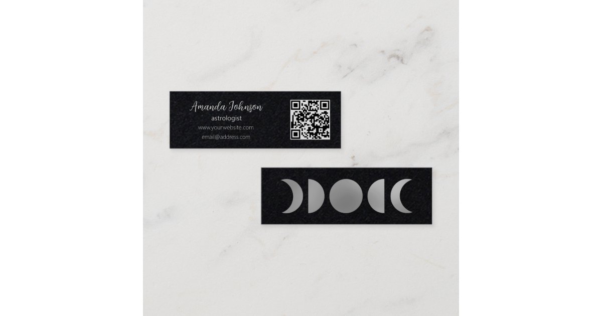 Silver Moon Phases Astrologist QR Code Mini Business Card | Zazzle