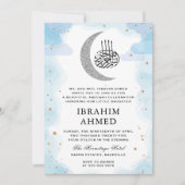 Silver Moon Watercolor Blue Islamic Aqiqa Aqeeqa Invitation | Zazzle