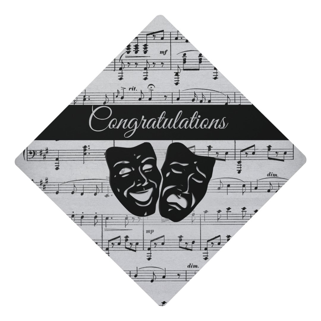 Silver Music and Theater Masks Graduation Cap Topper | Zazzle