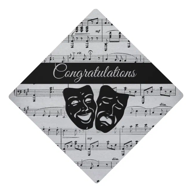 Silver Music and Theater Masks Graduation Cap Topper | Zazzle