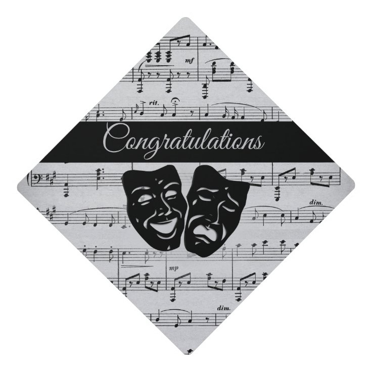 Silver Music and Theater Masks Graduation Cap Topper | Zazzle