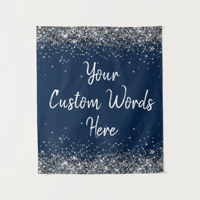 Silver Navy Blue Birthday Party Photo Booth Prop Tapestry | Zazzle