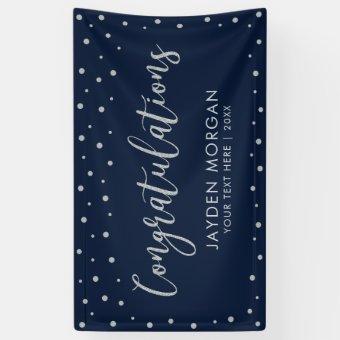 Silver & Navy Blue | Congratulations Party Event Banner | Zazzle