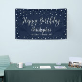 Silver & Navy Blue Happy Birthday Party Banner | Zazzle
