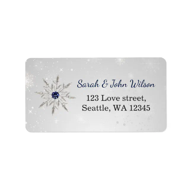silver navy snowflakes return address label | Zazzle