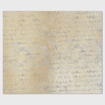 Silver Old Handwriting On Gold Textured Tablet Wrapping Paper | Zazzle