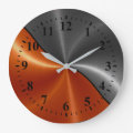 Silver Orange Stainless Steel Metal Look Large Clock | Zazzle