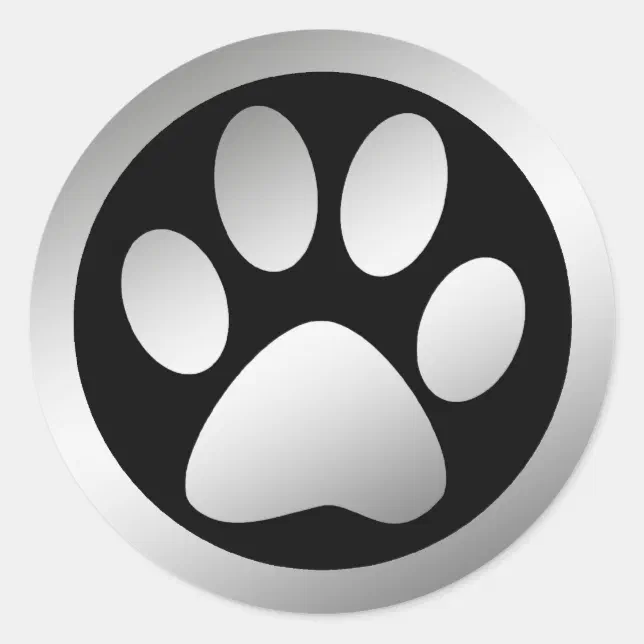 SILVER PAW PRINT CLASSIC ROUND STICKER | Zazzle