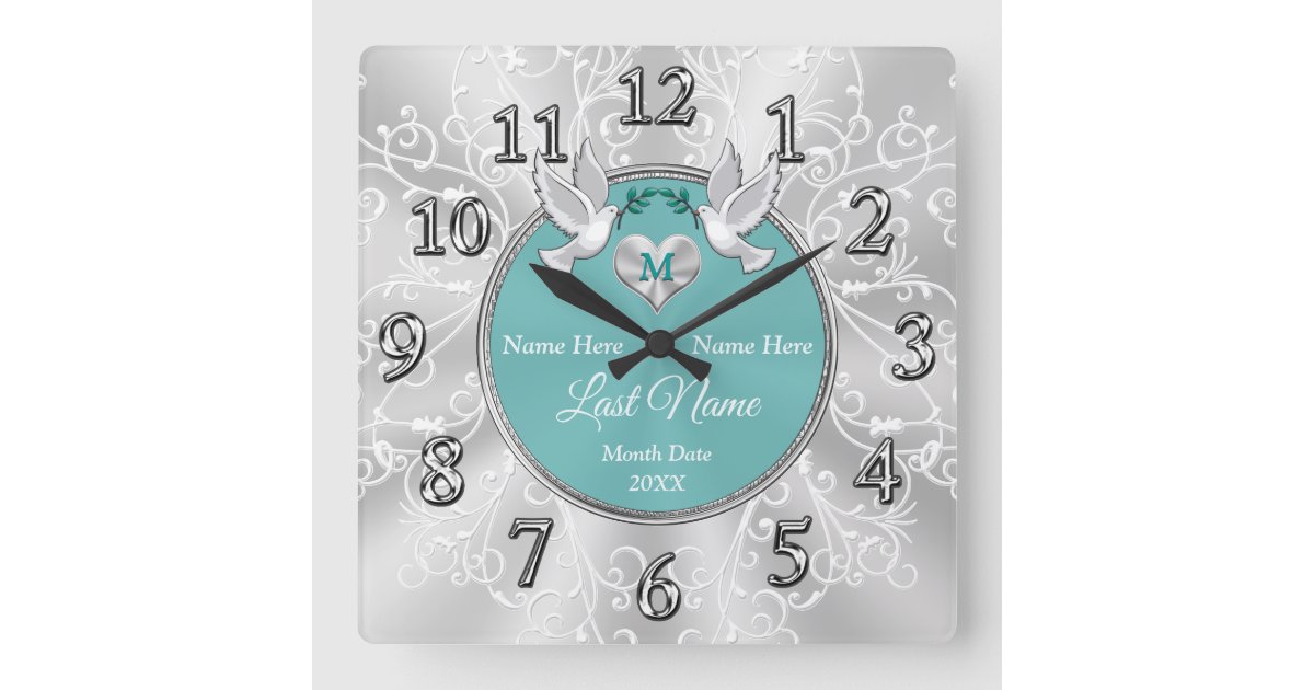 Silver Personalized Wall Clocks for Weddings | Zazzle