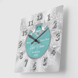 Silver Personalized Wall Clocks for Weddings | Zazzle