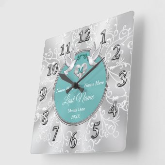 Silver Personalized Wall Clocks for Weddings | Zazzle