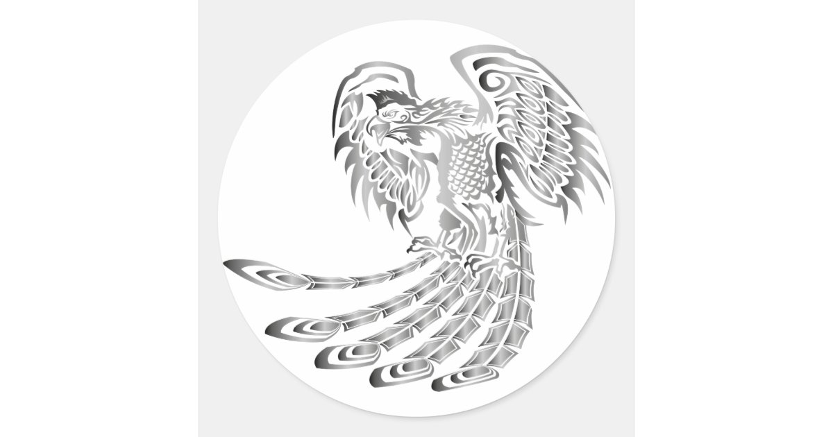 Silver Phoenix Rising Classic Round Sticker | Zazzle