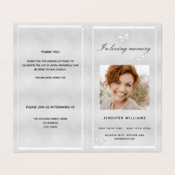 Silver photo butterfly funeral program | Zazzle