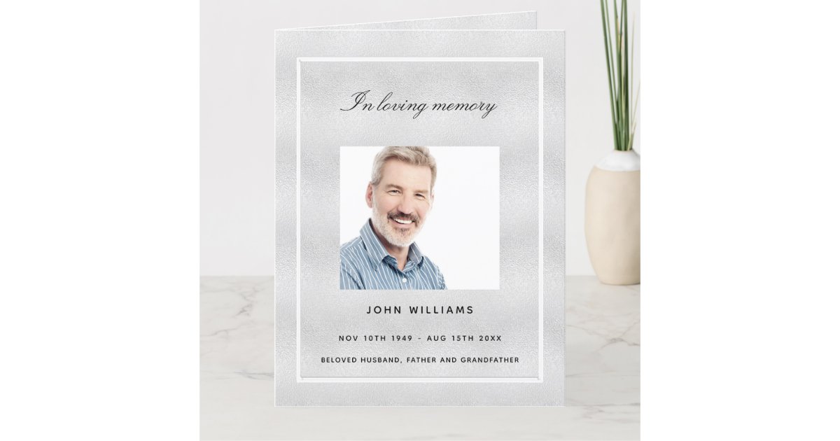 Silver photo classic elegant funeral program | Zazzle