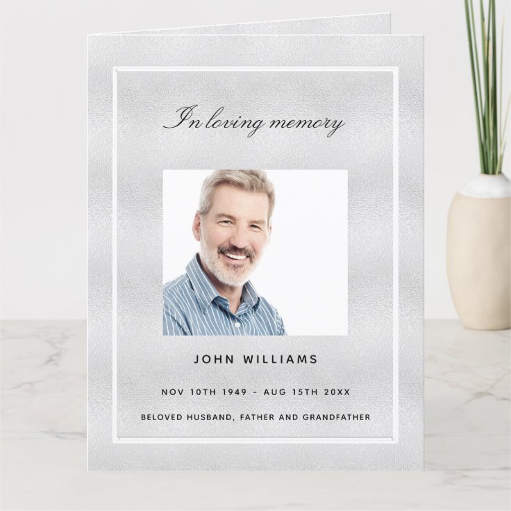 Silver photo classic elegant funeral program | Zazzle