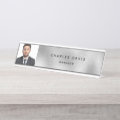 Silver photo elegant modern desk name plate | Zazzle