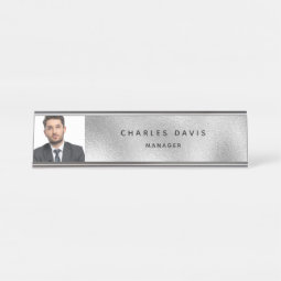 Silver photo elegant modern desk name plate | Zazzle