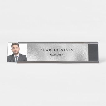 Silver photo elegant modern desk name plate | Zazzle