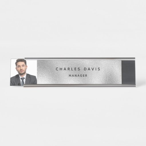 Silver photo elegant modern desk name plate | Zazzle