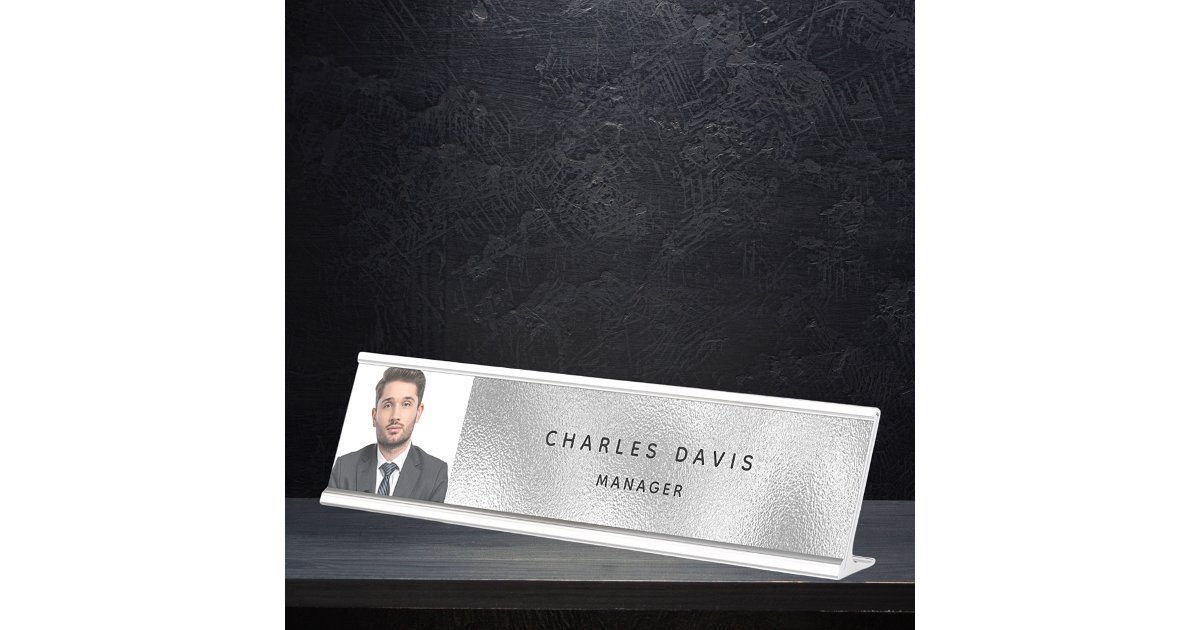 Silver photo elegant modern desk name plate | Zazzle