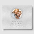Silver photo sparkles elegant wedding guest book | Zazzle
